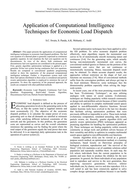 Application Of Computational Intelligence Techniques For Economic Load