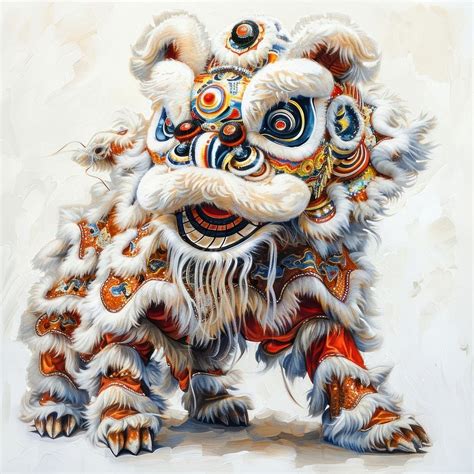 Chinese Lion Dancing Painting Wildlife Premium Photo Illustration