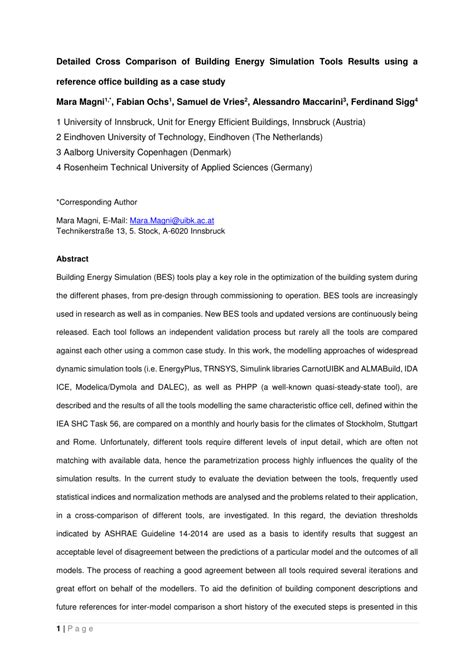 Pdf Detailed Cross Comparison Of Building Energy Simulation Tools