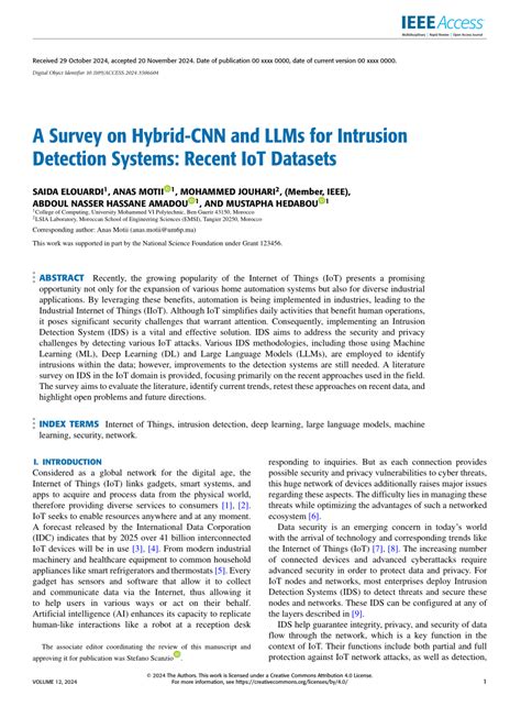 Pdf A Survey On Hybrid Cnn And Llms For Intrusion Detection Systems Recent Iot Datasets