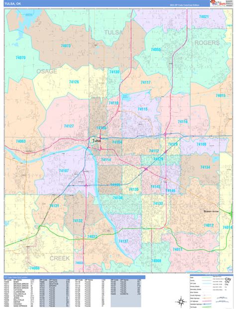 Color Cast Zip Code Style Wall Map Of Tulsa Ok By Market Maps