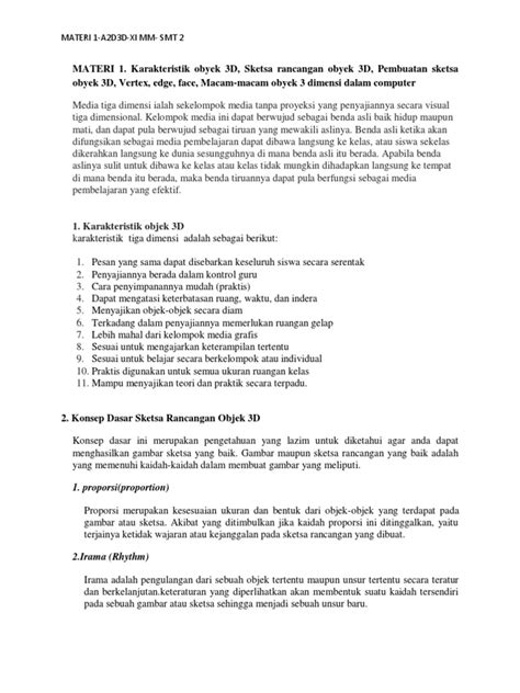 Materi 1 Karakteristik Objek 3d Pdf
