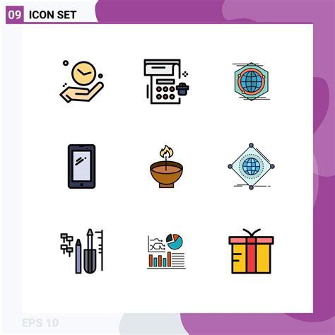 Stock Vector Icon Pack Of 9 Line Signs And Symbols For Celebrate Android Globe Mobile Phone