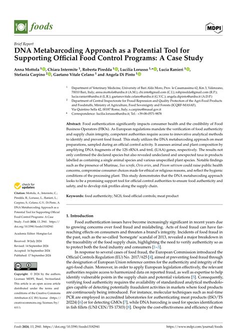 Pdf Dna Metabarcoding Approach As A Potential Tool For Supporting Official Food Control