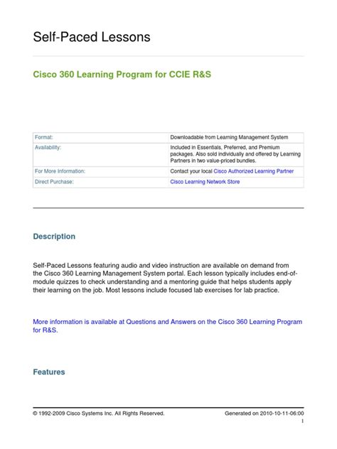 Self Paced Lessons Cisco 360 Learning Program For Ccie Rands Pdf