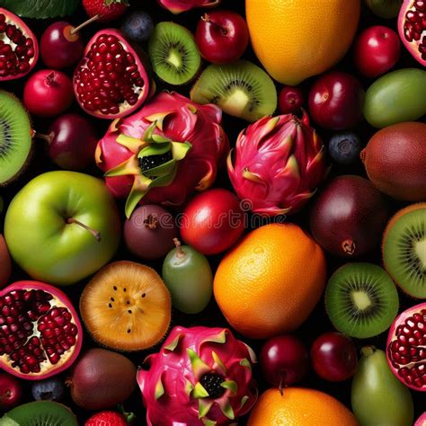 Seamless Pattern Of Hyper Realistic Tropical And Exotic Fruits Stock Illustration Illustration