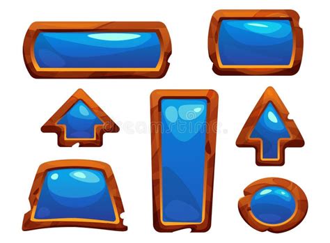 Game Wood Button Ui Frame And Arrow Cartoon Sign Stock Illustration