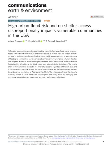 Pdf High Urban Flood Risk And No Shelter Access Disproportionally