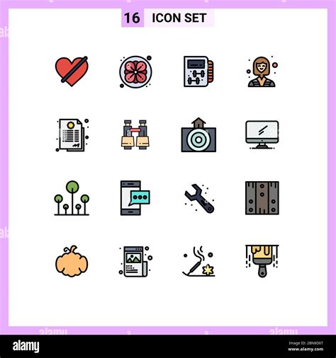 Set Of 16 Vector Flat Color Filled Lines On Grid For Contract Worker Fitness Woman Female