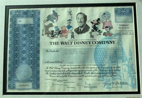 The Walt Disney Company Stock Certificate 01 Common Share 2006