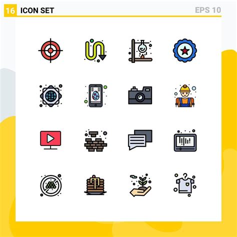 Pictogram Set Of 16 Simple Flat Color Filled Lines Of Global Infrastructure Sign Chemical Drink