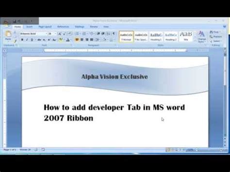 Ms Word Developer Tab Naago