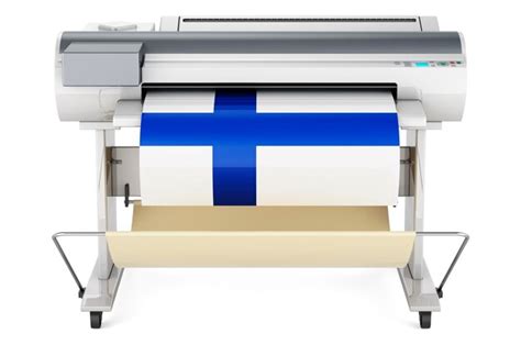 Premium Photo Wide Format Printer Plotter With Finnish Flag 3d Rendering