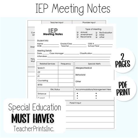 Iep Meeting Notes Special Education Planner Special Education
