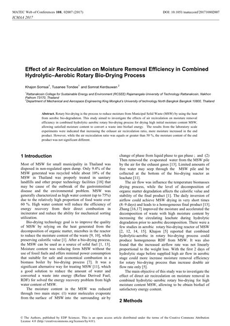 Pdf Effect Of Air Recirculation On Moisture Removal Efficiency In Combined Hydrolyticaerobic