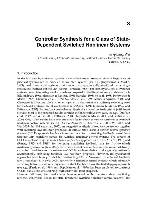 Pdf Controller Synthesis For A Class Of State Dependent Switched Nonlinear Systems
