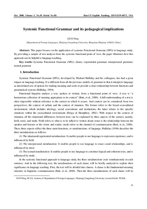 Pdf Systemic Functional Grammar And Its Pedagogical Implications