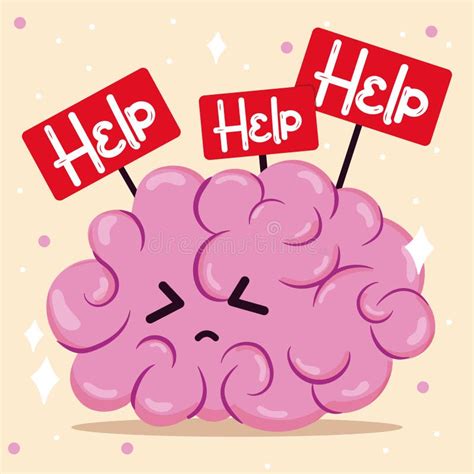 Cute Brain Cartoon Character Asking For Help Vector Stock Vector Illustration Of Think