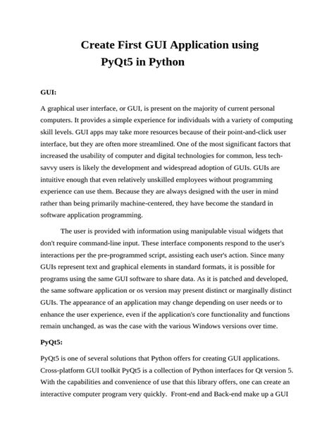 Create First Gui Application Using Pyqt5 In Python Pdf Graphical