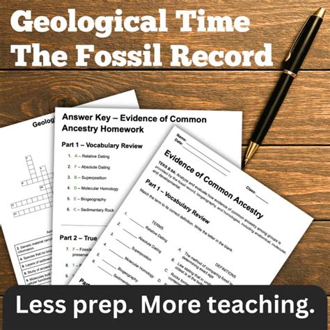 Fossil Record And Geologic Time Worksheet Ngssteks Common Ancestry