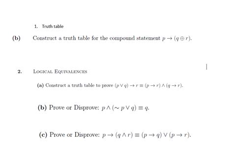 Solved 1 Truth Table B Construct A Truth Table For The