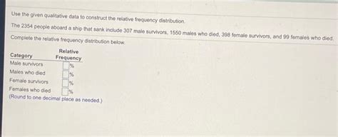 solved use the given qualitative data to construct the