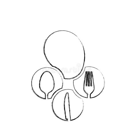 Monochrome Blurred Contour Of Abstract Frames With Silhouettes Cutlery Kitchen Elements Stock