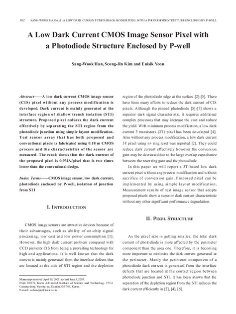 Pdf Low Dark Current Cmos Image Sensor Pixel With Photodiode Structure Enclosed By P Well