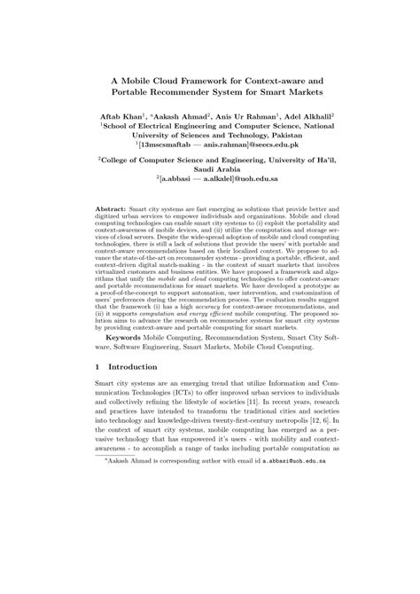 Pdf A Mobile Cloud Framework For Context Aware And Portable