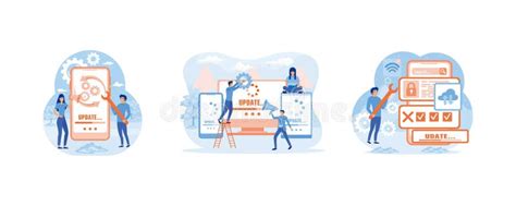 Software Update People For Mobile App Design Update Software Mini People Work With Upgrade