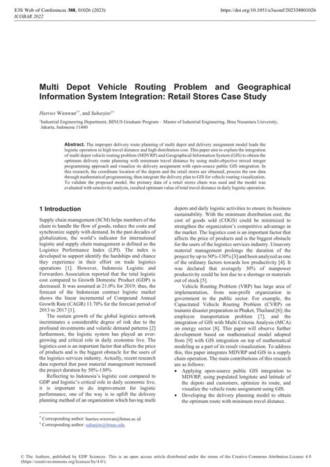 Pdf Multi Depot Vehicle Routing Problem And Geographical Information System Integration