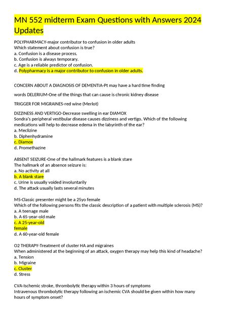 Mn 552 Midterm Exam Questions With Answers 2024 Updates Exams Nursing