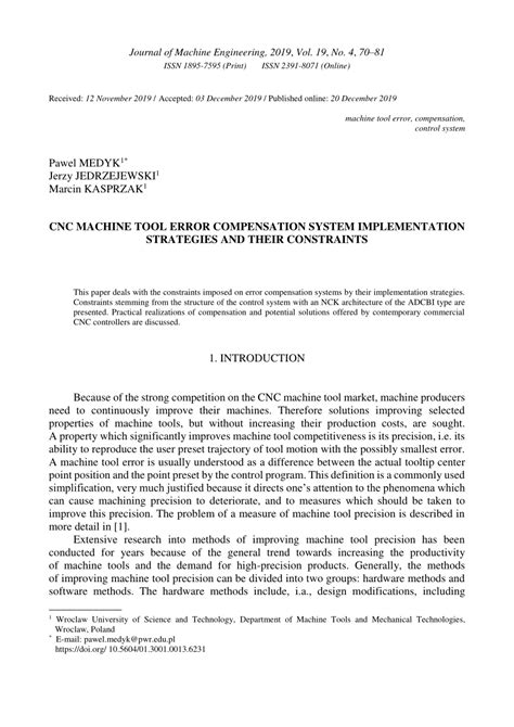 Pdf Cnc Machine Tool Error Compensation System Implementation