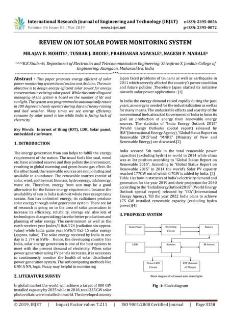 Irjet Review On Iot Solar Power Monitoring System Pdf