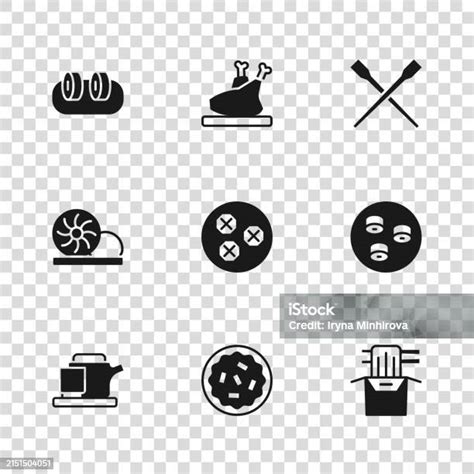 수제 파이 스시 종이 상자에 아시아 국수 완탕 음식 젓가락 구운 칠면조 또는 닭고기 및 샤오 롱 바오 아이콘을 설정합니다 벡터 0명에 대한 스톡 벡터 아트 및 기타 이미지