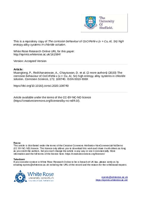 Pdf The Corrosion Behaviour Of Cocrfeni X X Cu Al Sn High