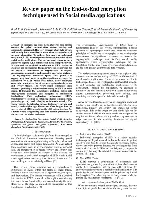 PDF Review Paper On The End To End Encryption Technique Used In Social Media Applications