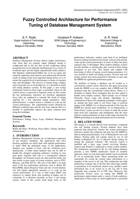 Pdf Fuzzy Controlled Architecture For Performance Tuning Of Database