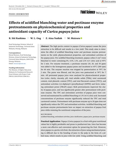 Pdf Effects Of Acidified Blanching Water And Pectinase Enzyme Pretreatments On Physicochemical