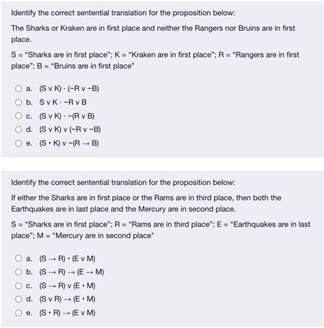 Solved Identify The Correct Sentential Translation For The