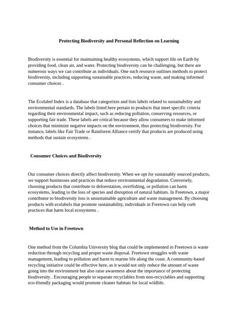Learning Journal Unit 4 Pdf Sustainability Biodiversity