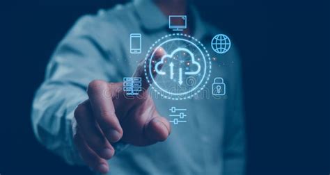 A Professional Interacts With A Futuristic Cloud Computing Interface Connectivity And Data