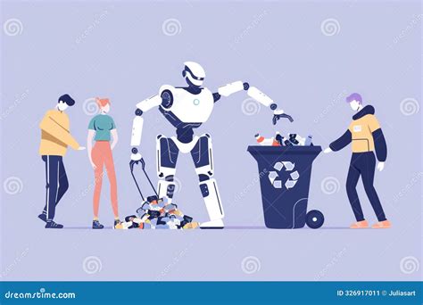Robot And People Sorting Garbage Human And Robot Collaboration