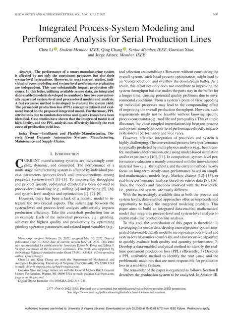 Pdf Integrated Process System Modeling And Performance Analysis For Serial Production Lines