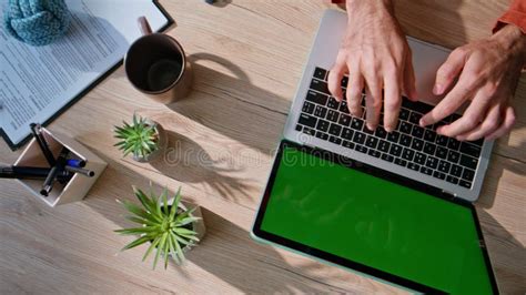 Hands Programming Mockup Laptop At Home Workspace Closeup Businessman