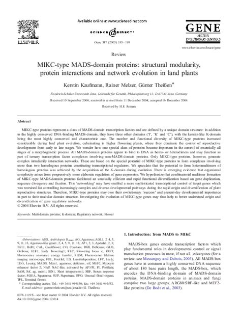 Pdf Mikc Type Mads Domain Proteins Structural Modularity Protein