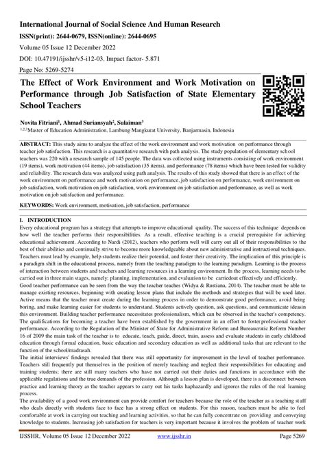 Pdf The Effect Of Work Environment And Work Motivation On Performance Through Job Satisfaction