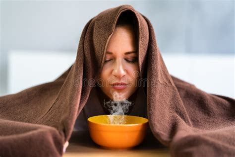 Woman Doing Inhalation Alternative Herbal Medicine Stock Image Image