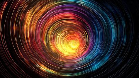 Abstract Swirling Vortex Of Light And Color Dynamic Energy Flowing Into Center On Dark