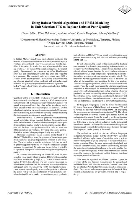 Pdf Using Robust Viterbi Algorithm And Hmm Modeling In Unit Selection
